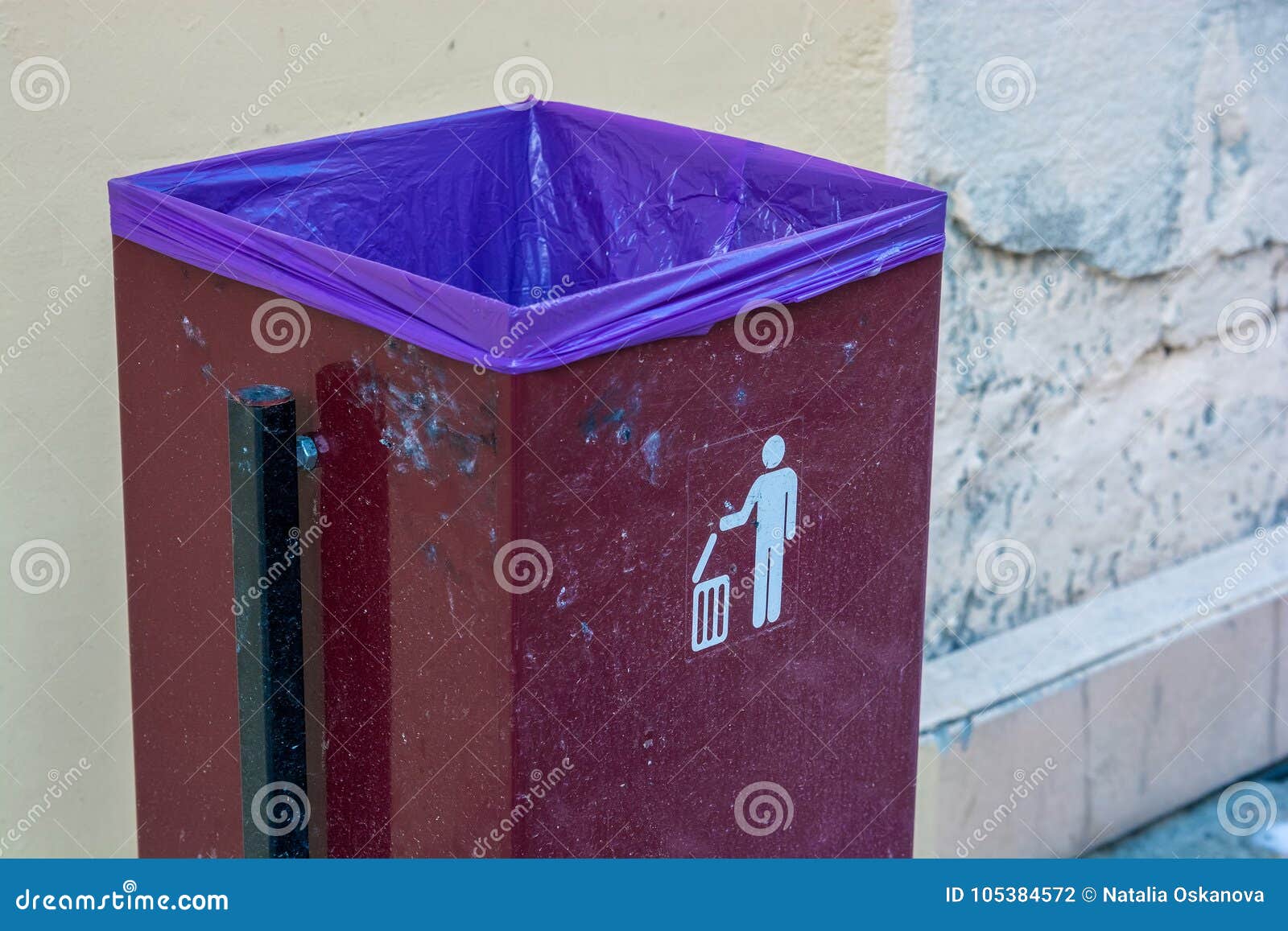 Close Up Red Metal Garbage Bin with White Sign on Stock Photo - Image ...