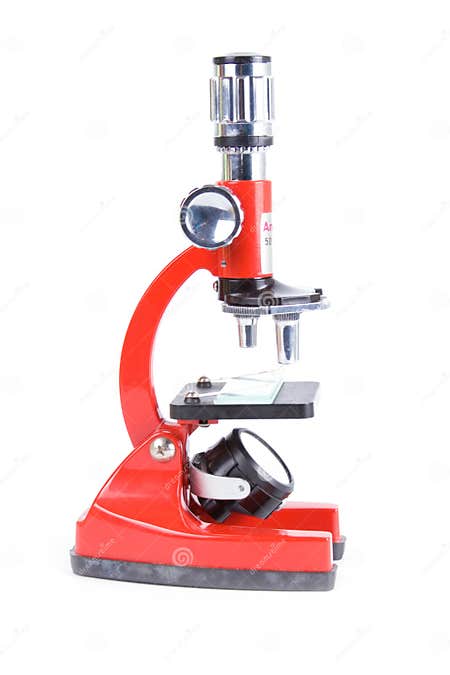 Close Up of a Red Microscope Stock Image - Image of closeup, lens: 12981047