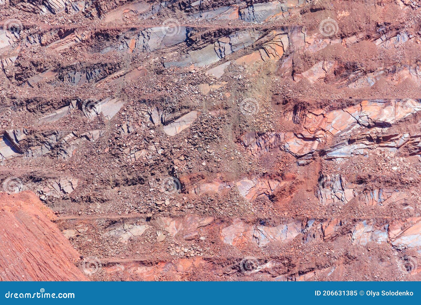 Close-up of Red Mining Levels at Iron Ore Quarry. Open-cast Mine, Open ...