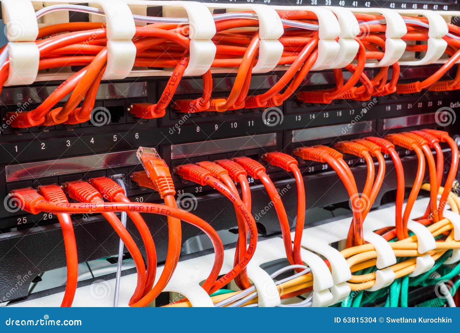 Close Up of Red Network Cables Connected To Switch Stock Photo - Image ...