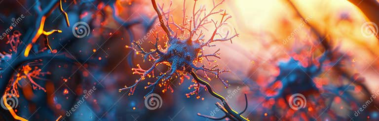 Close Up of Red Neuron Cell with Branches in a Network Stock Image ...