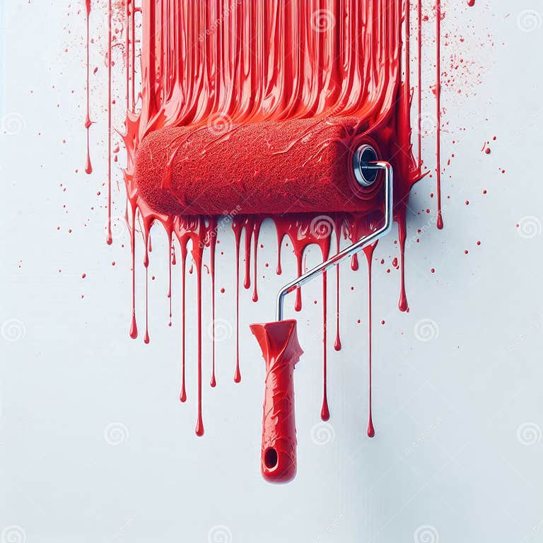 Close-up of Red Paint Roller Creating a Bold and Dynamic Artistic ...