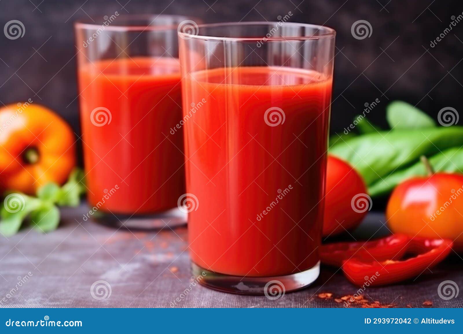 Close-up of Red Pepper Juice with Sliced Peppers on the Side Stock ...
