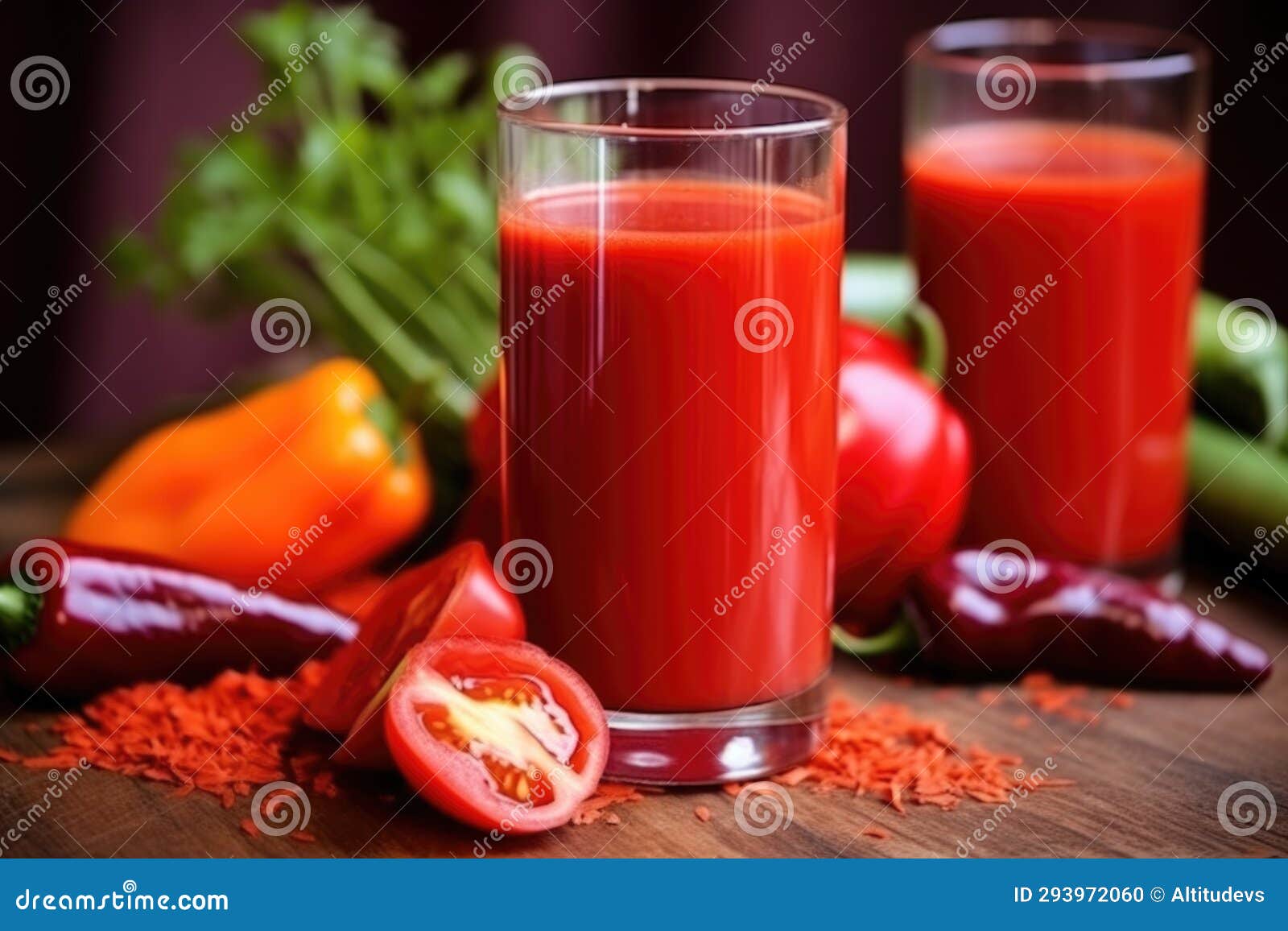 Close-up of Red Pepper Juice with Sliced Peppers on the Side Stock ...