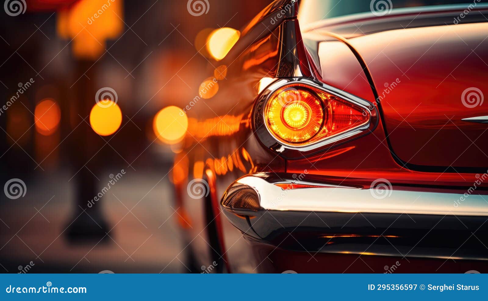 A Close Up of a Red Retro Fictional Car with Its Tail Light on, AI ...