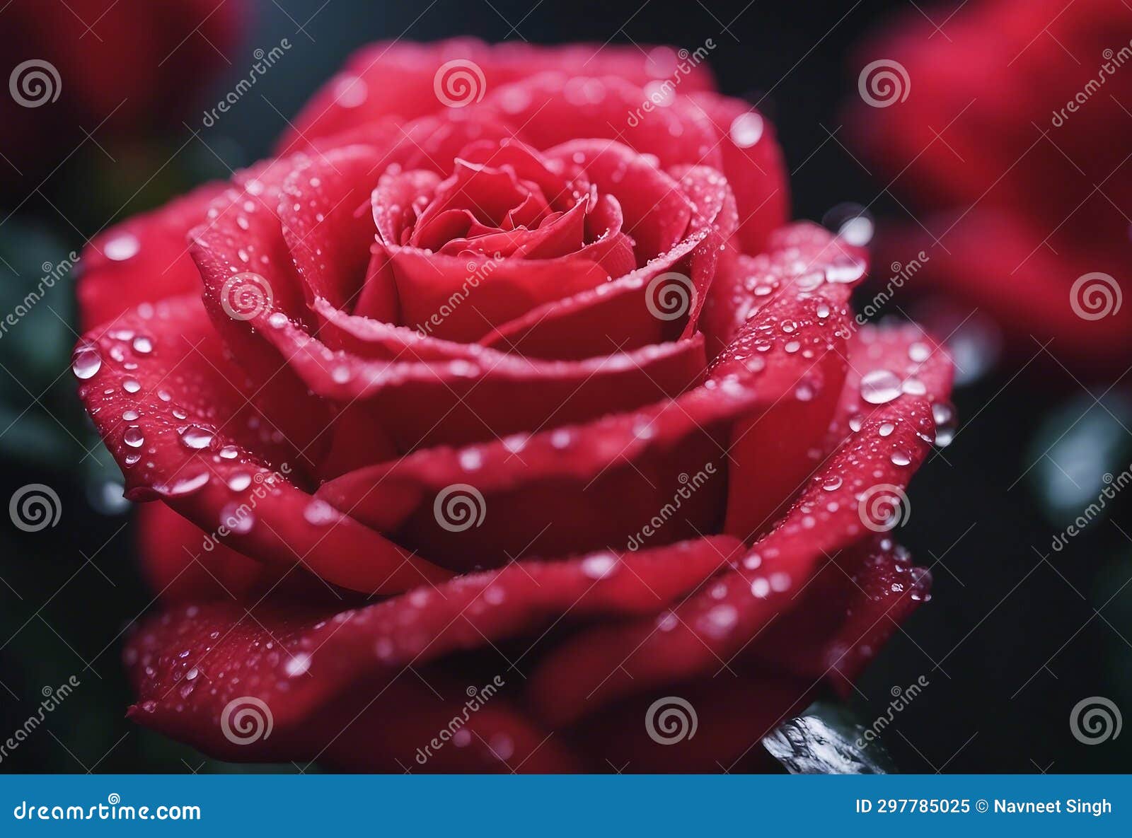 A Close Up of a Red Rose with Water Droplets on it. Stock Illustration ...