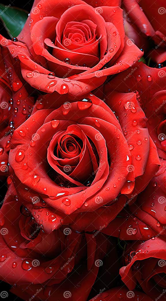 Close-up of Red Roses with Dew Drops Stock Photo - Image of nature ...
