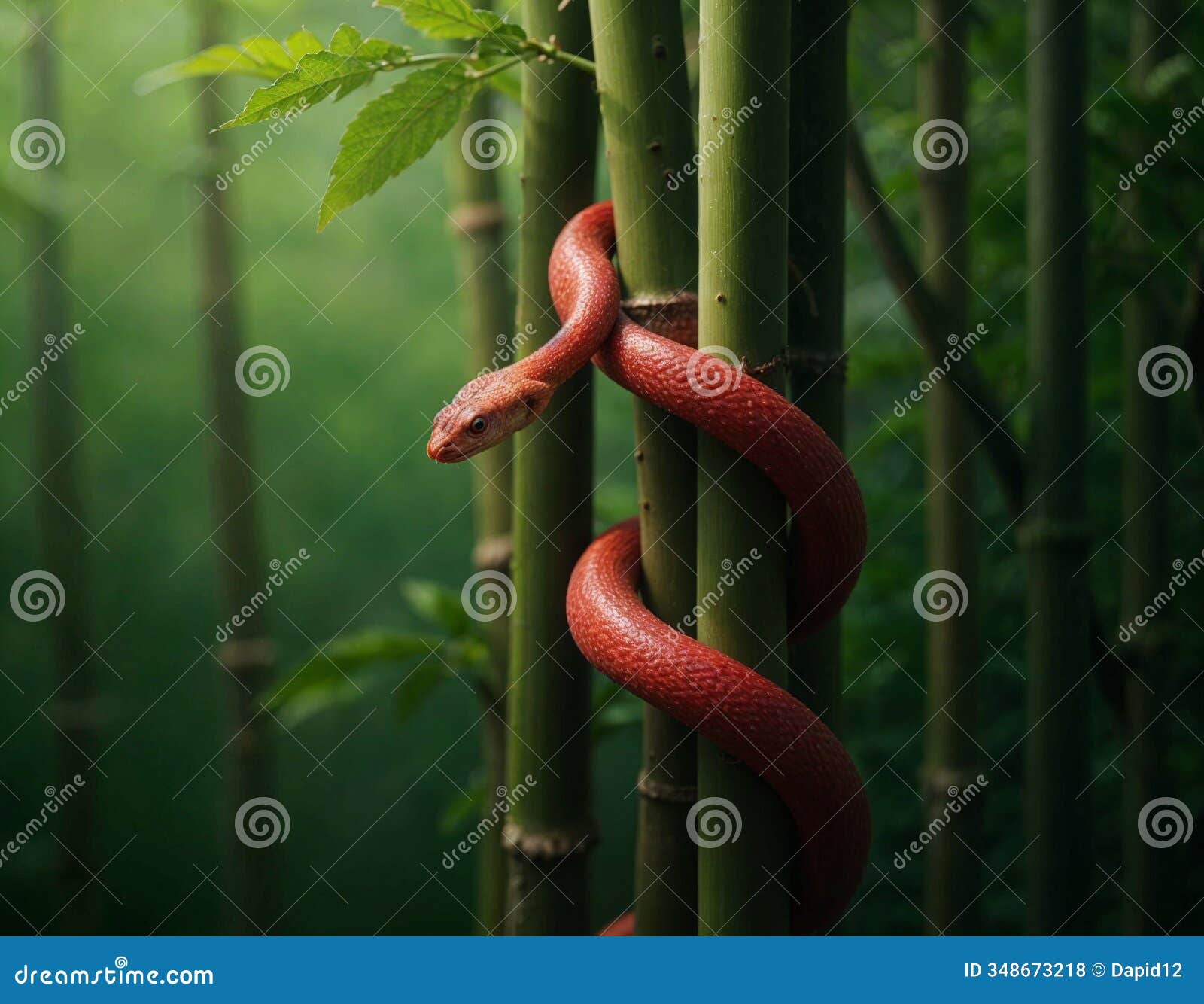 Close Up of a Red Snake is Climbing Up a Bamboo Tree on Bamboo Forest ...