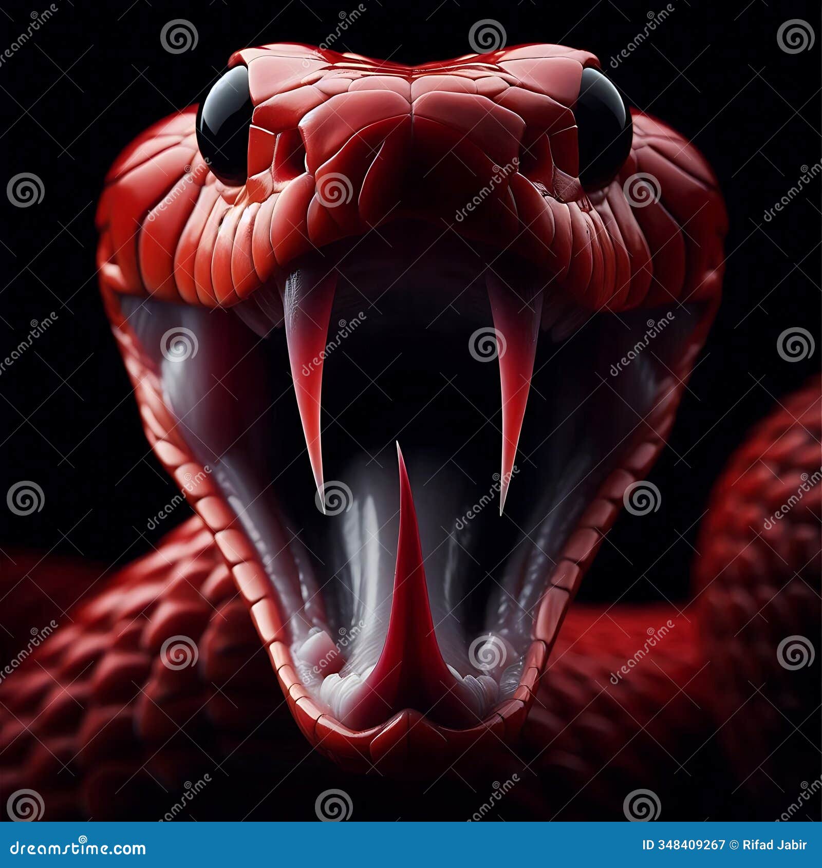 A Close-up of a Red Snake S Head, Mouth Open, Showing Sharp Teeth. Dark ...