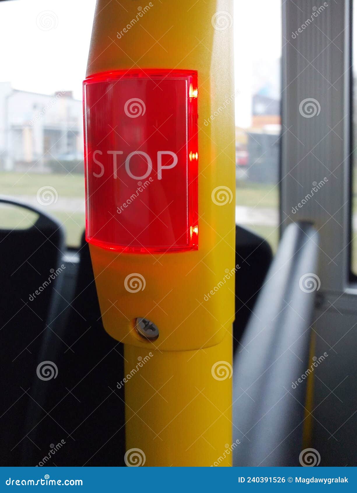 Close Up of Red Stop Button in Bus Stock Photo - Image of inside, press ...
