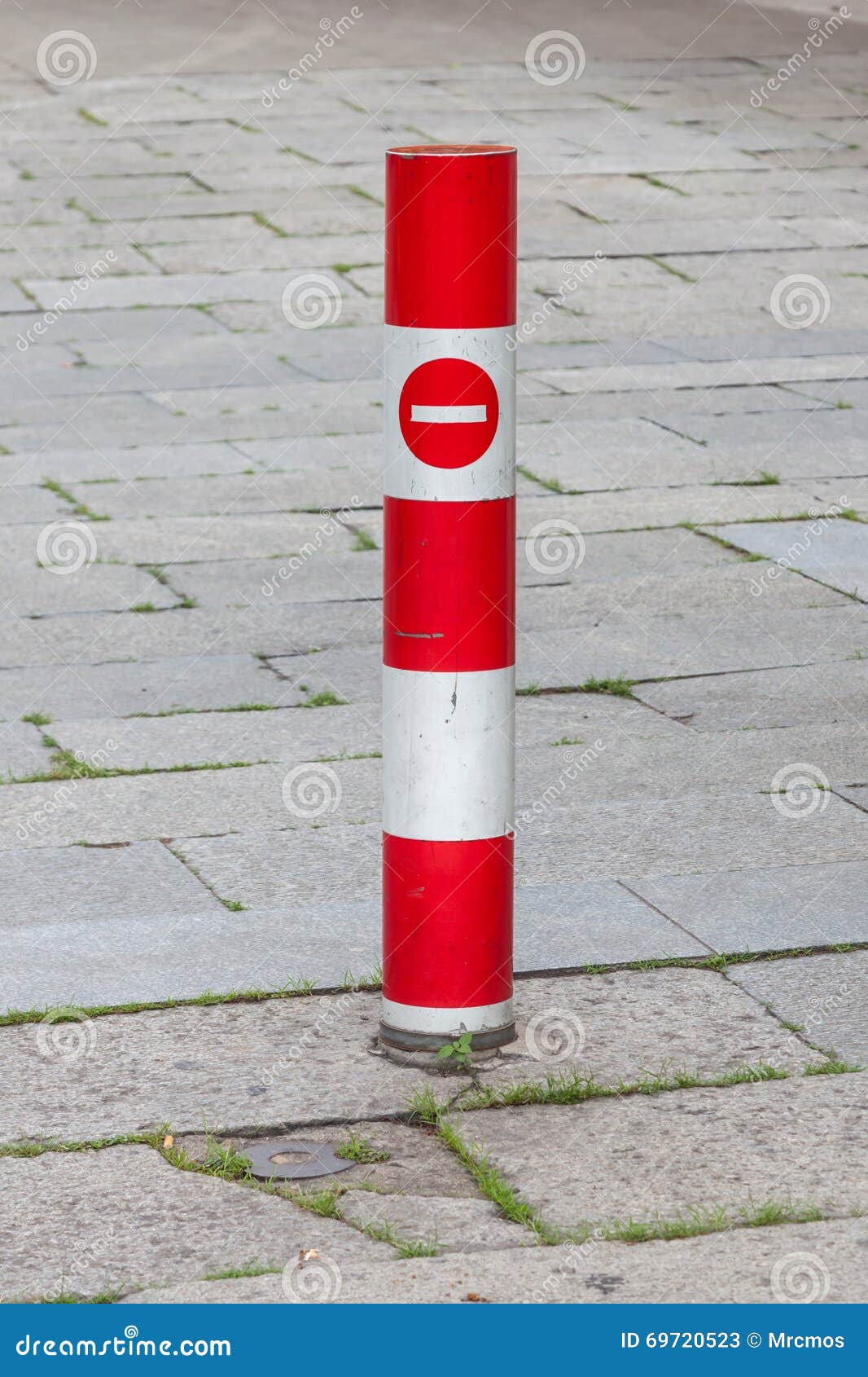 Close Up Red Traffic Pole and No Entry Sign with Brick Walk Stock Image ...