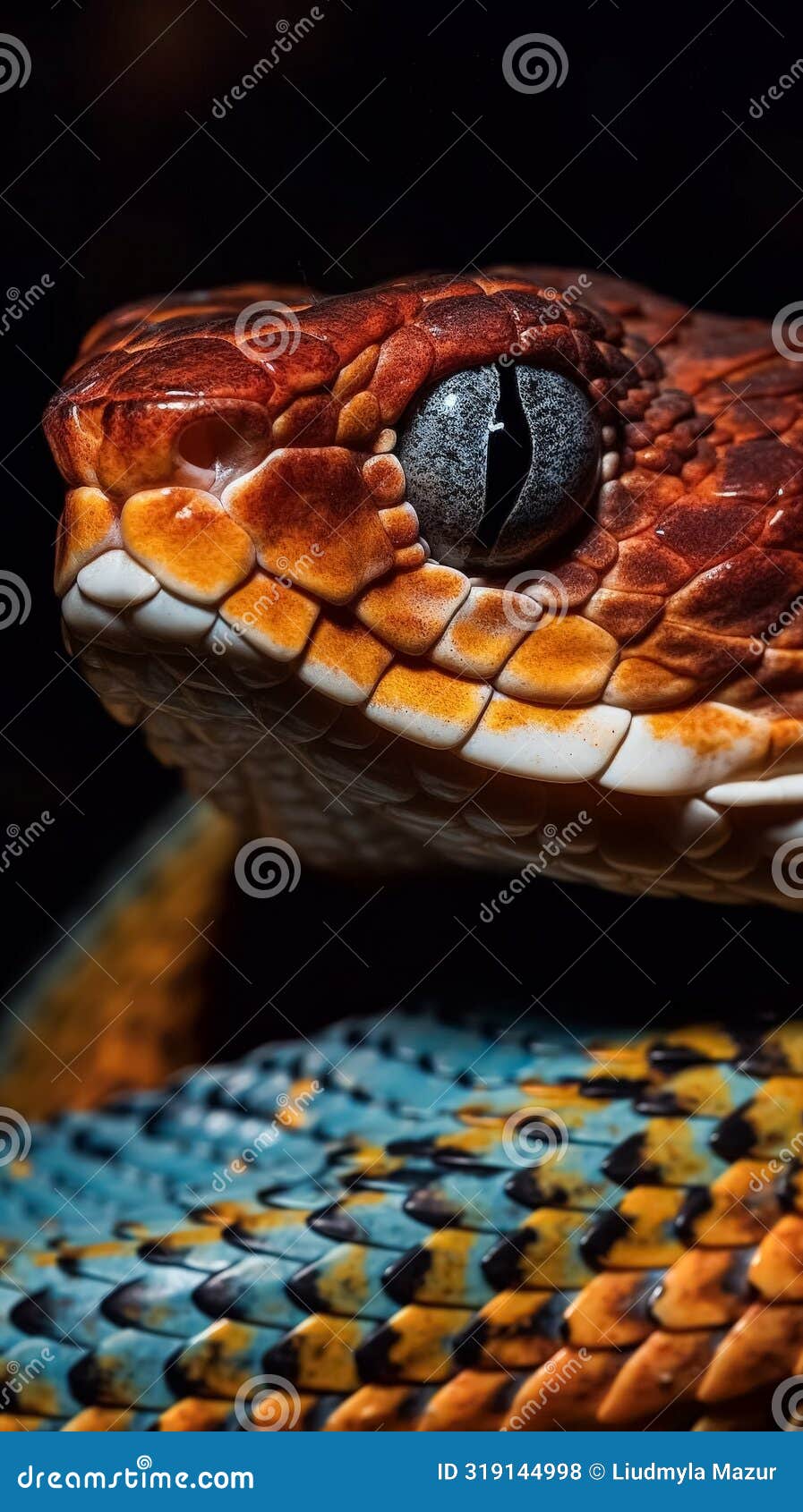 A Close Up of a Red and White Snake with Its Eyes Open. Stock Photo ...