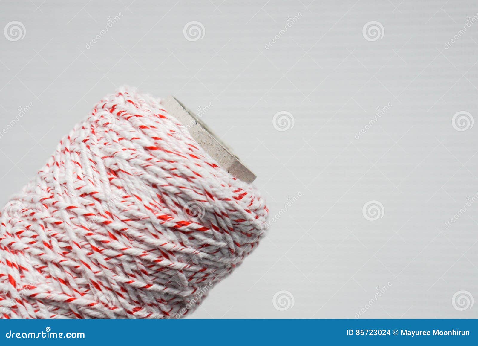 Close Up Red and White Yarn Roll Stock Photo - Image of concept ...