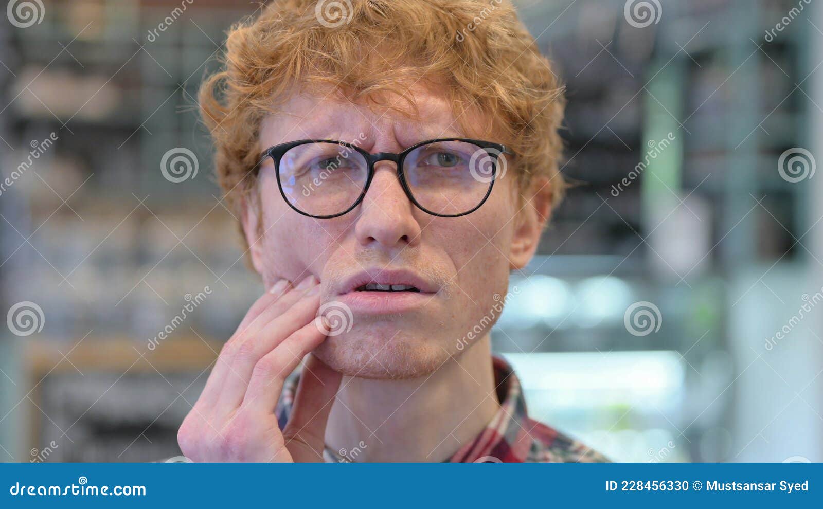 Close Up, Redhead Young Man Having Toothache, Cavity Stock Photo ...