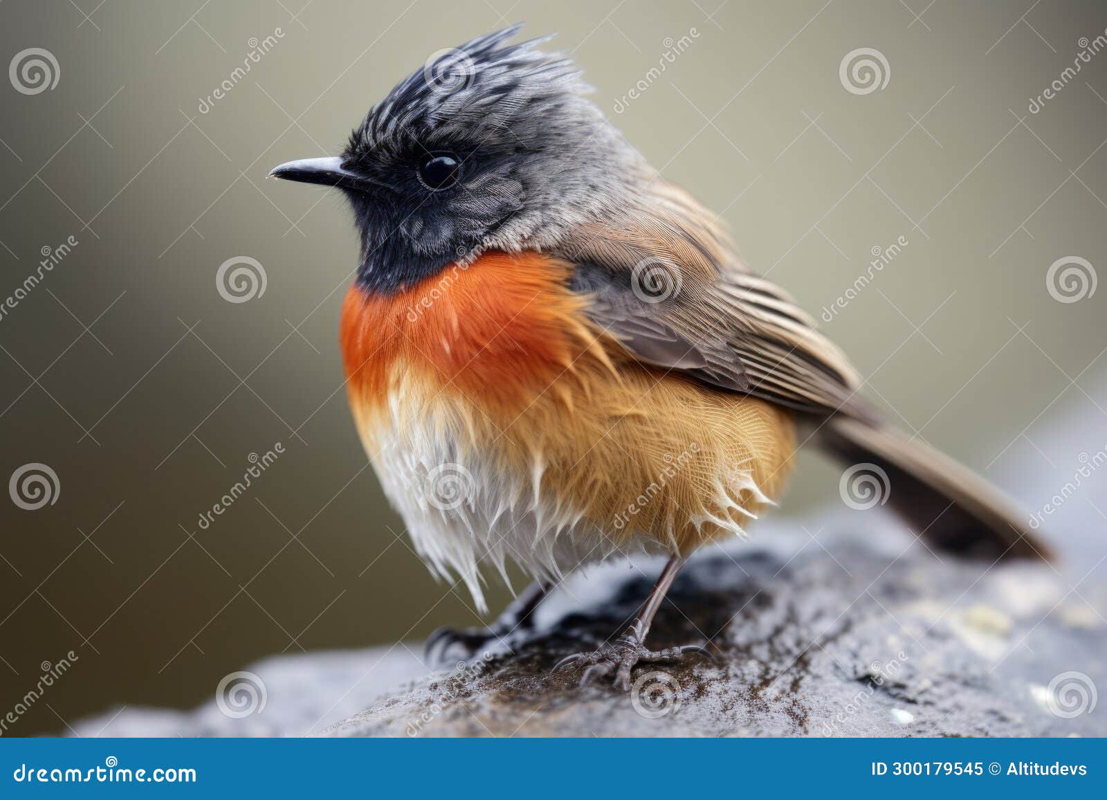Close-up of a Redstart Bird with Feathers Ruffled by Wind Stock Image ...
