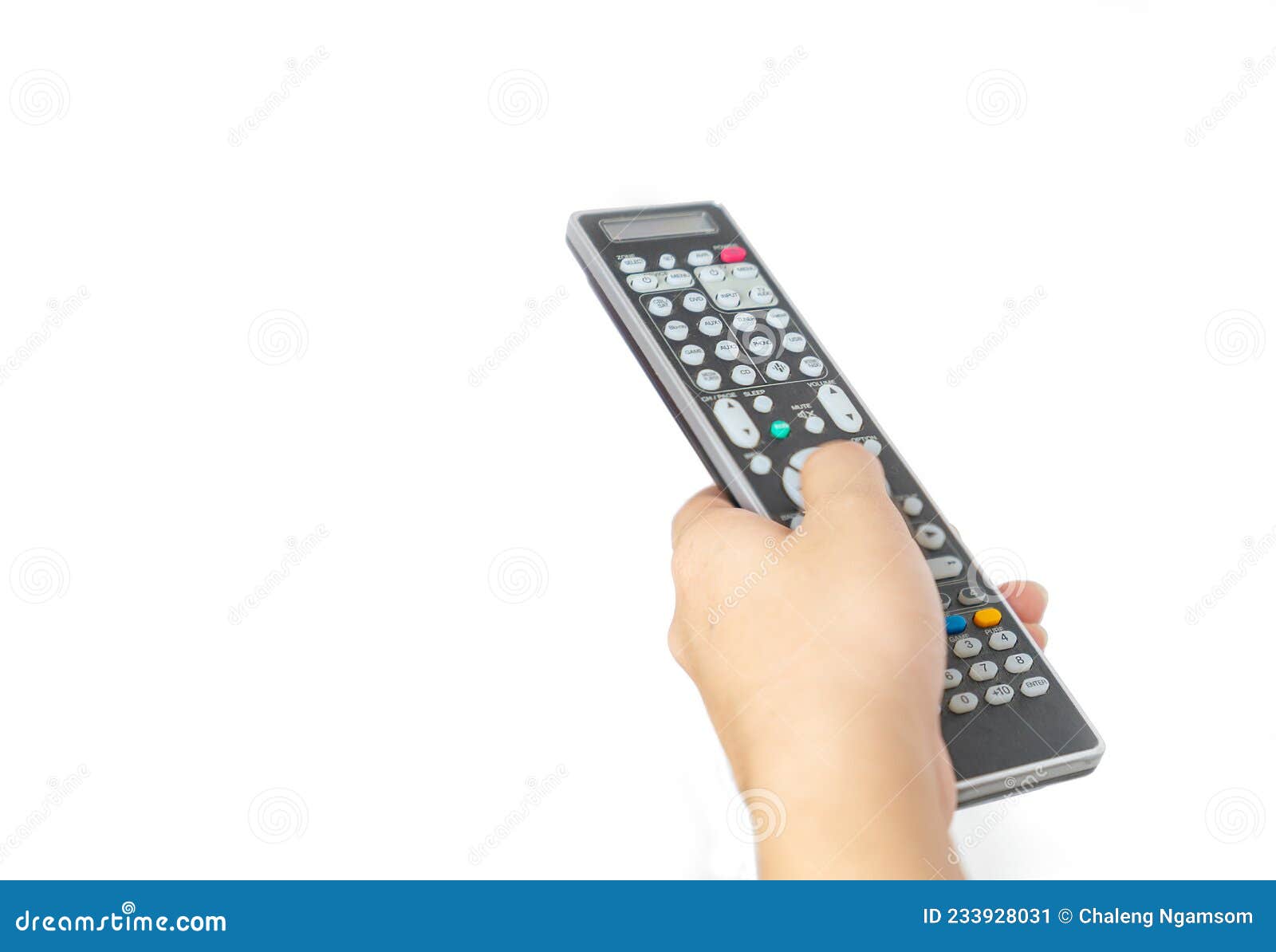 Close Up Remote Control in Hand on Isolate White Background Stock Image ...