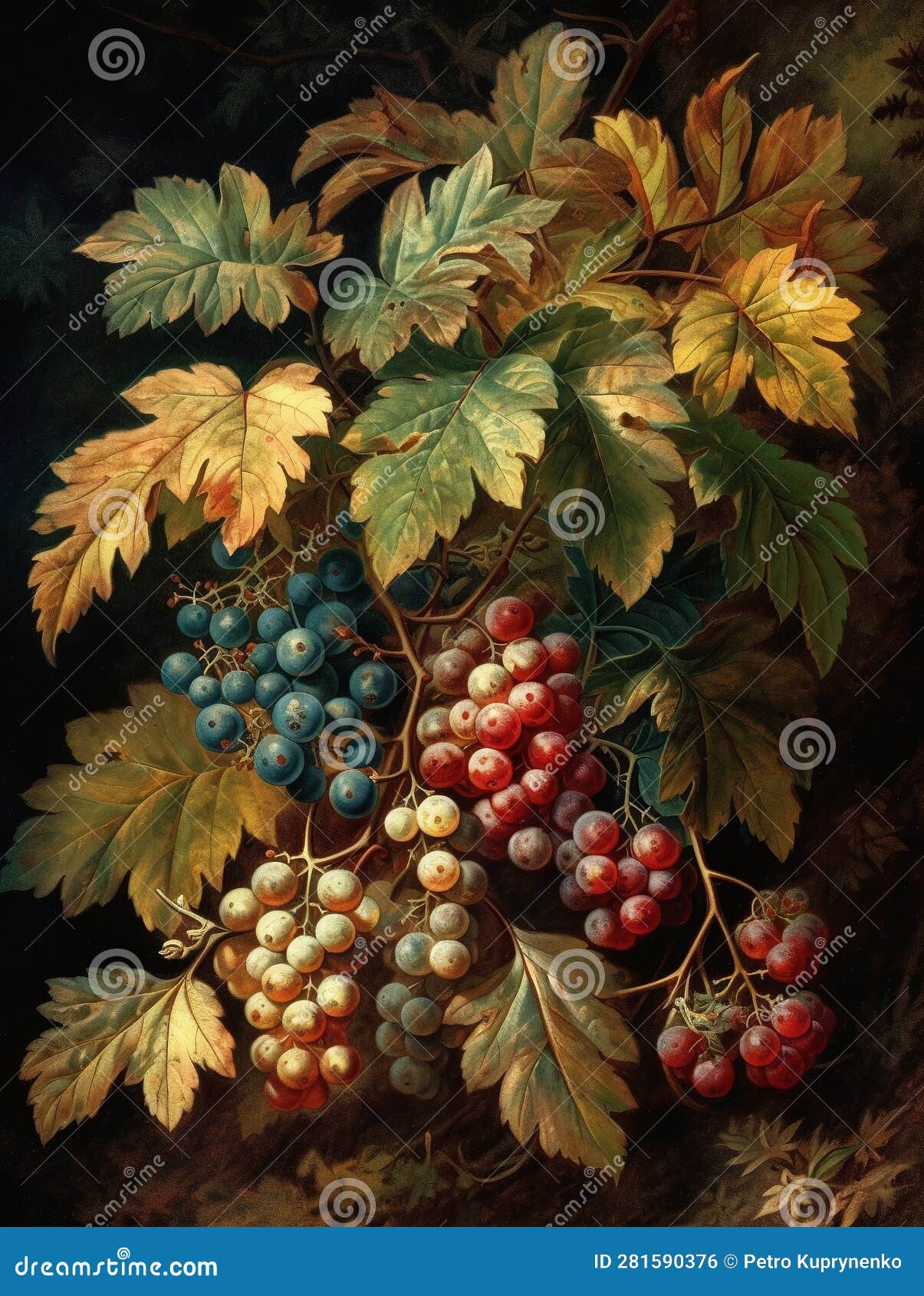 Close-up of a Renaissance Style Drawing of a Multi-leaf Vine Plant. AI ...