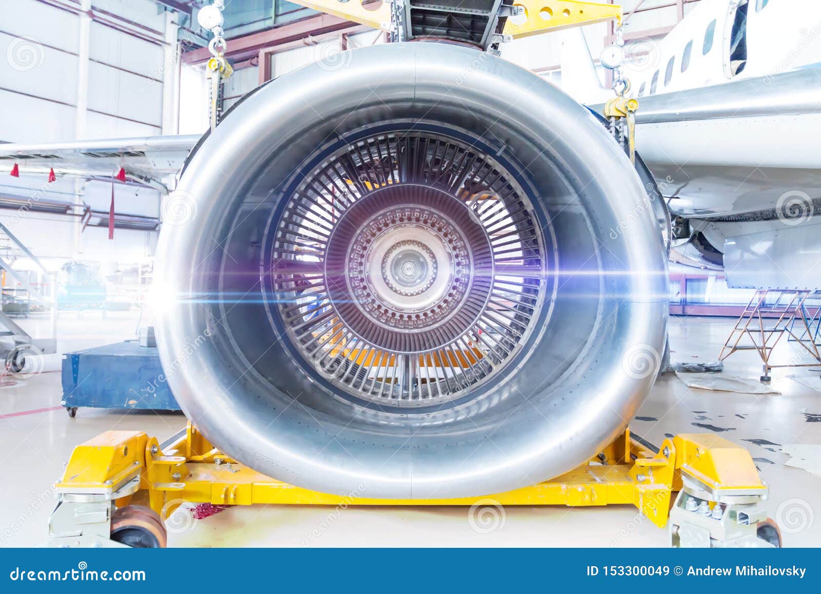 Close-up of Repair of Passenger Airplane Engine in the Hangar Stock ...