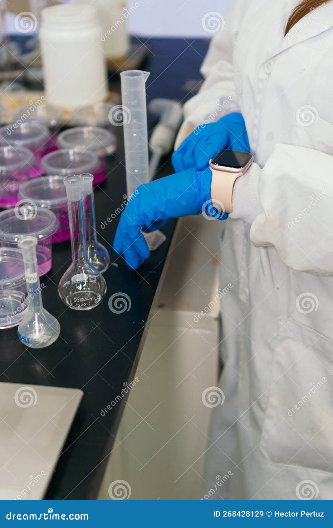 Close-up of a Researcher Using a Smartwatch in a Laboratory Stock Image ...