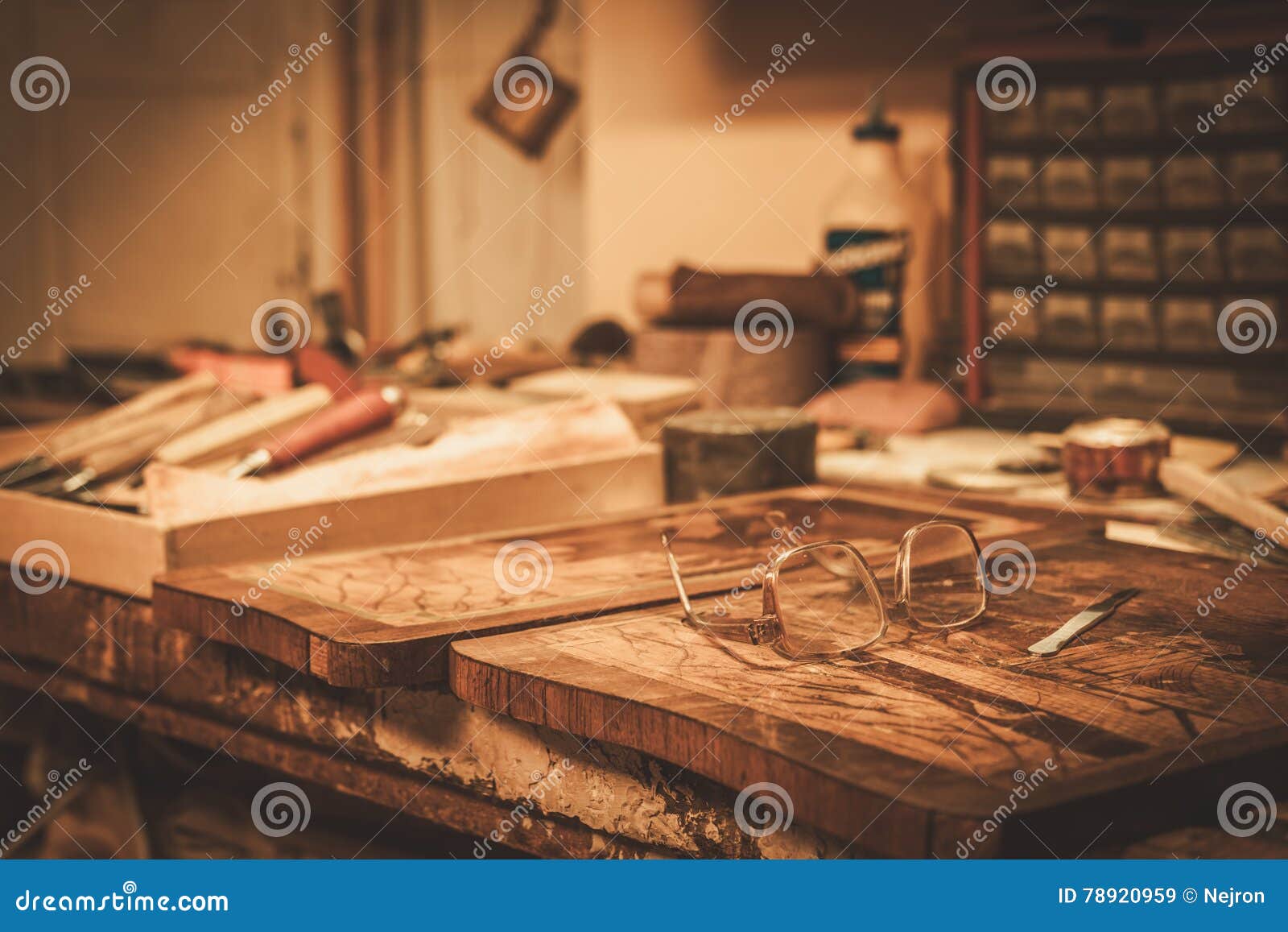 Close-up of the Restorer Worktable in His Workshop Stock Image - Image ...