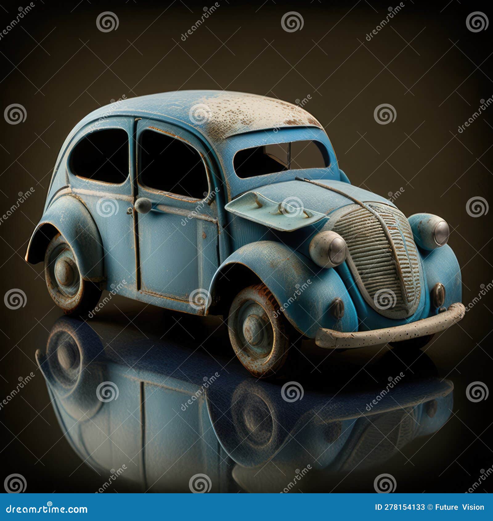 Close Up of Retro Blue Car Toy on Black Background, Created Using ...