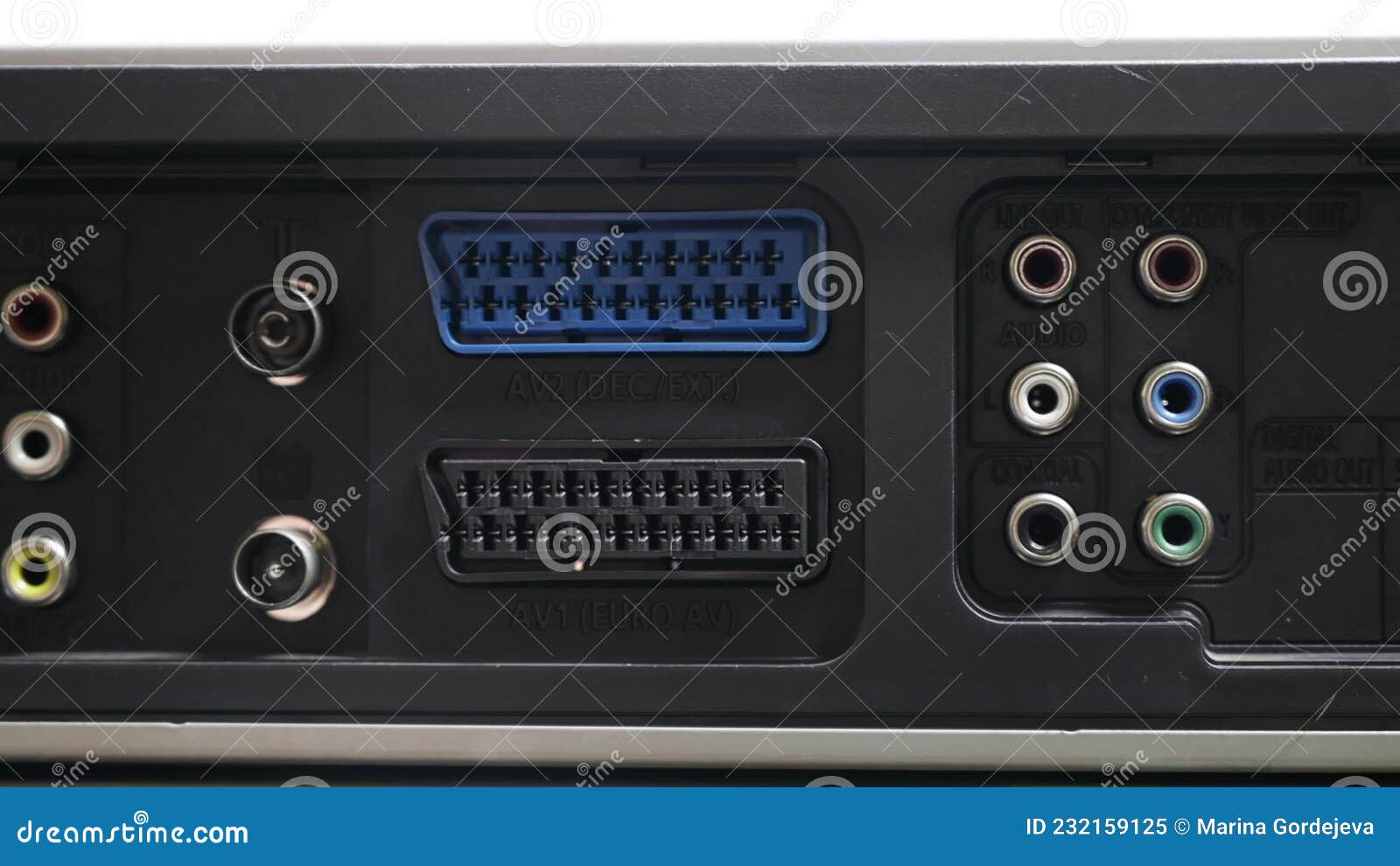 Close-up of the Reverse Side of the VCR. Panel with Connectors for ...