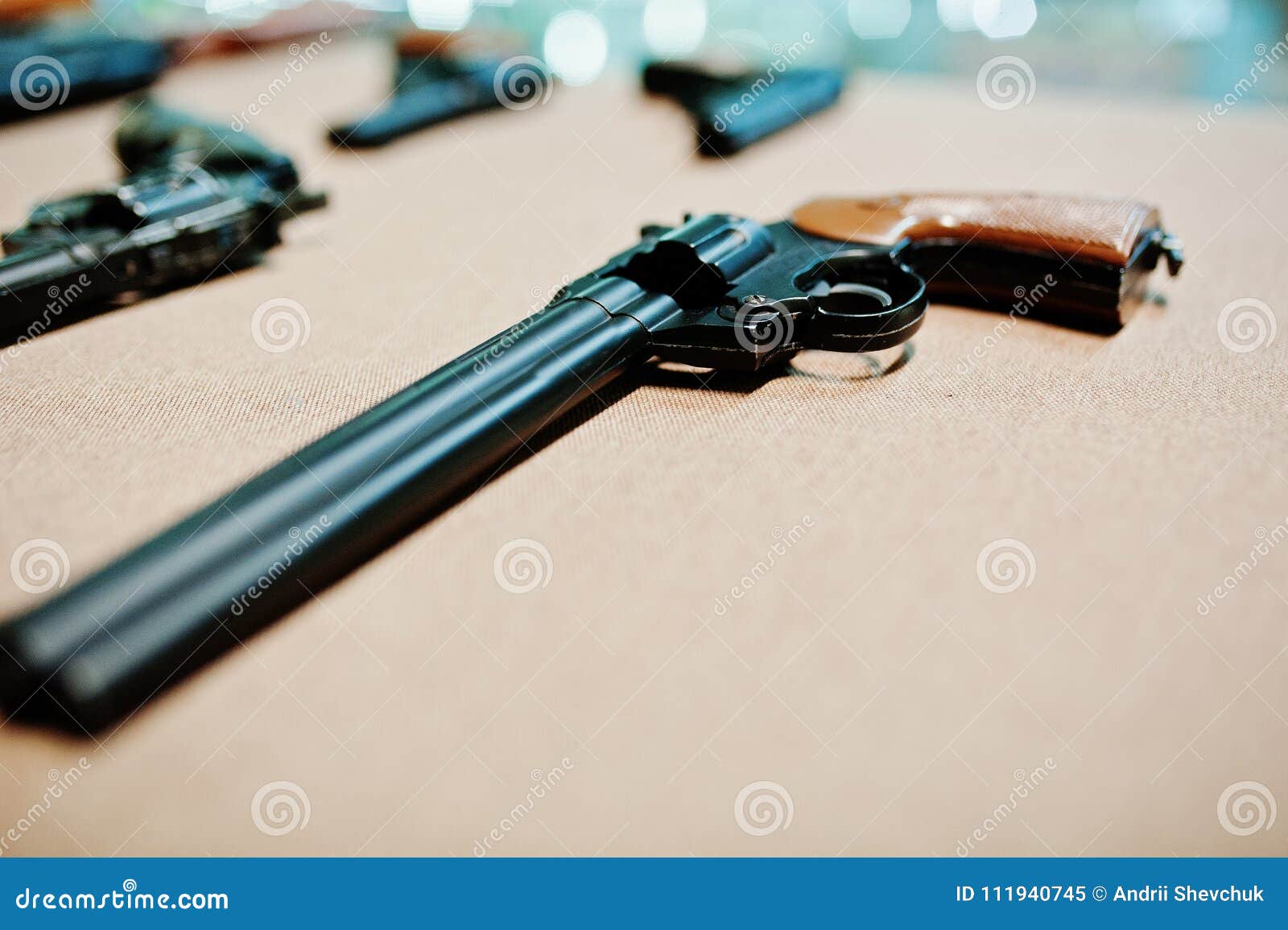 Close Up Revolvers Guns on Shooting Range. Stock Image - Image of close ...