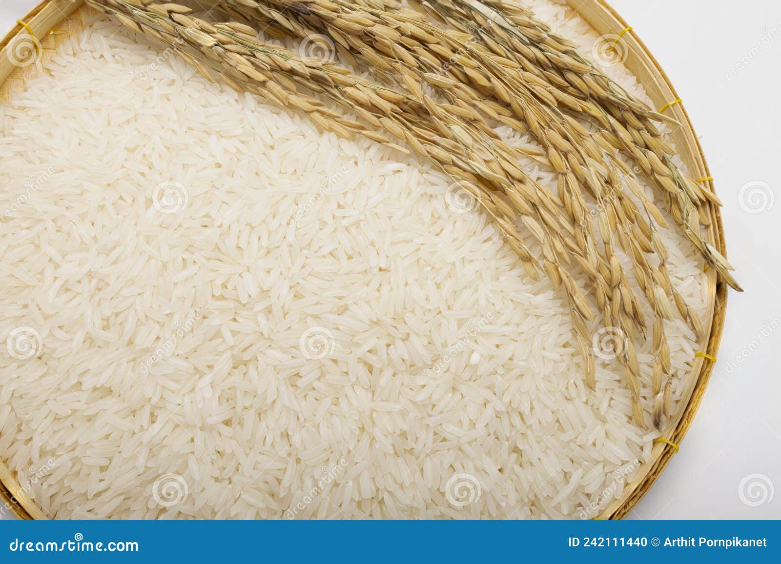Close Up of Rice and Paddy Surface Texture in Basket Bamboo on White ...