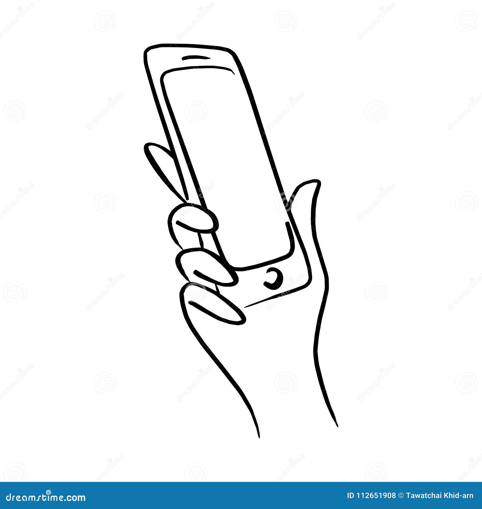 Close-up Right Hand Using Mobile Phone Vector Illustration Sketch Hand ...