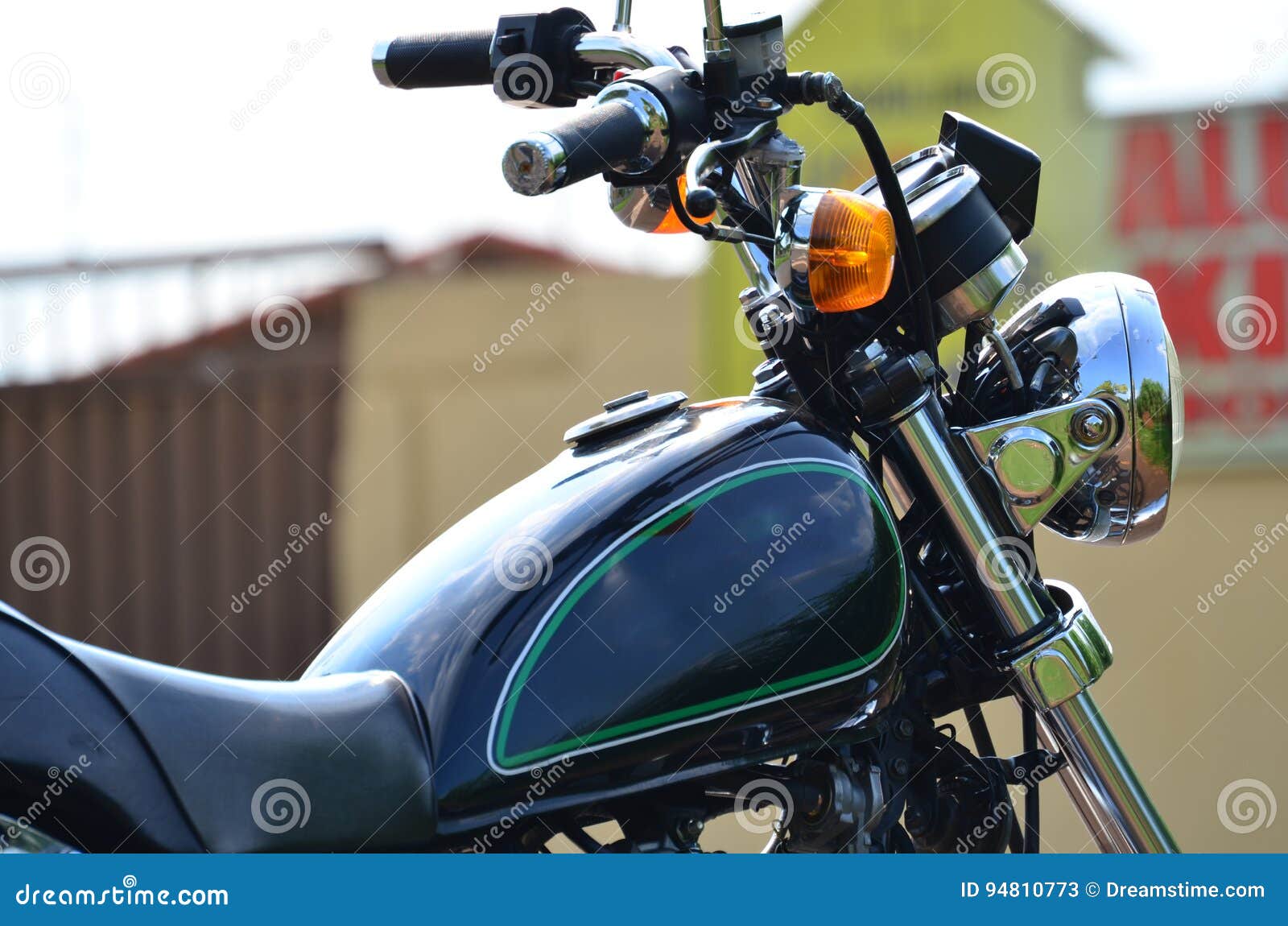 Close Up of the Right Side of a Black Custom Motorcycle Stock Image ...