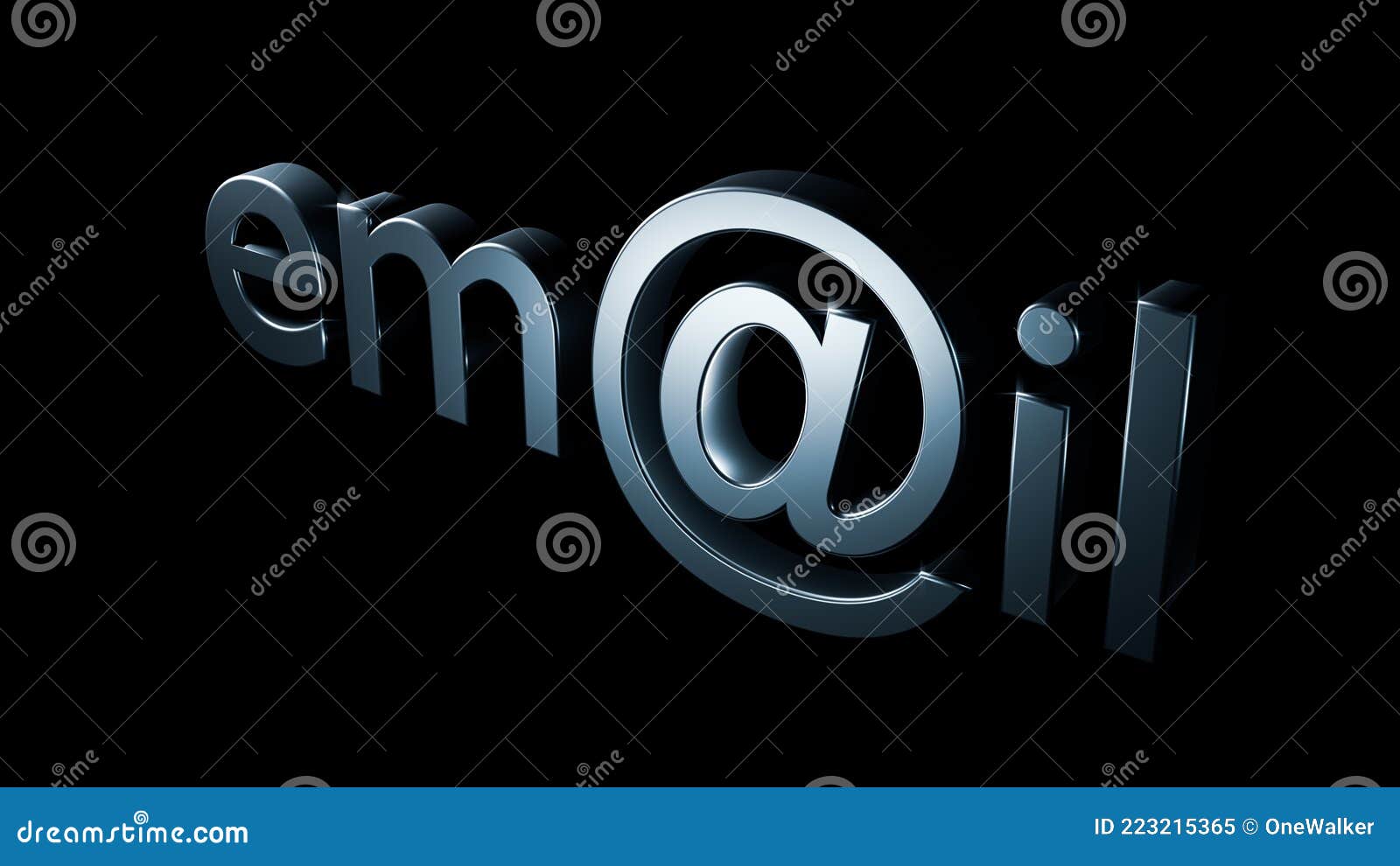 Close Up Right Side View of Blue Metallic Email Text Stock Illustration ...