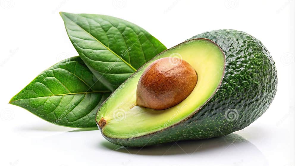 Avocado Perfection: Close-Up of a Ripe Avocado with Leaf - Generative ...