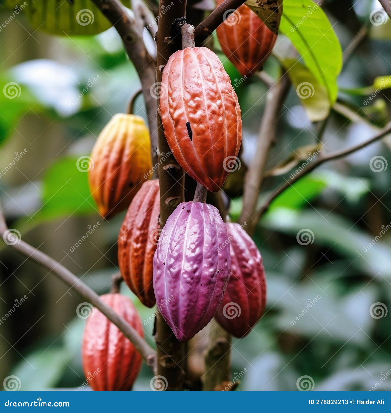 Close-Up of Ripe Cocoa Pods on the Tree. Generative AI Stock ...