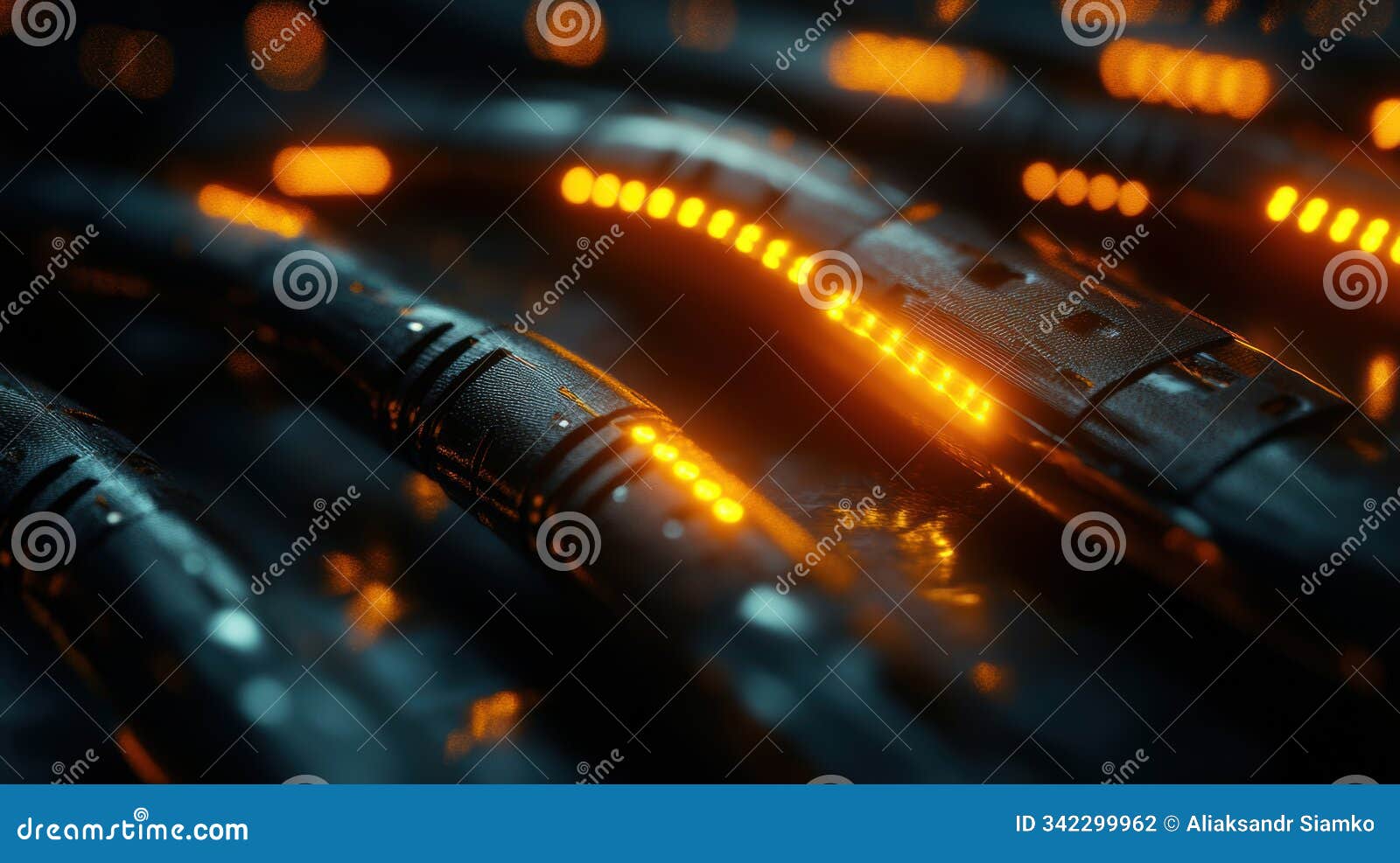 Close-up of RJ45 Cables with Glowing LED Lights Stock Illustration ...