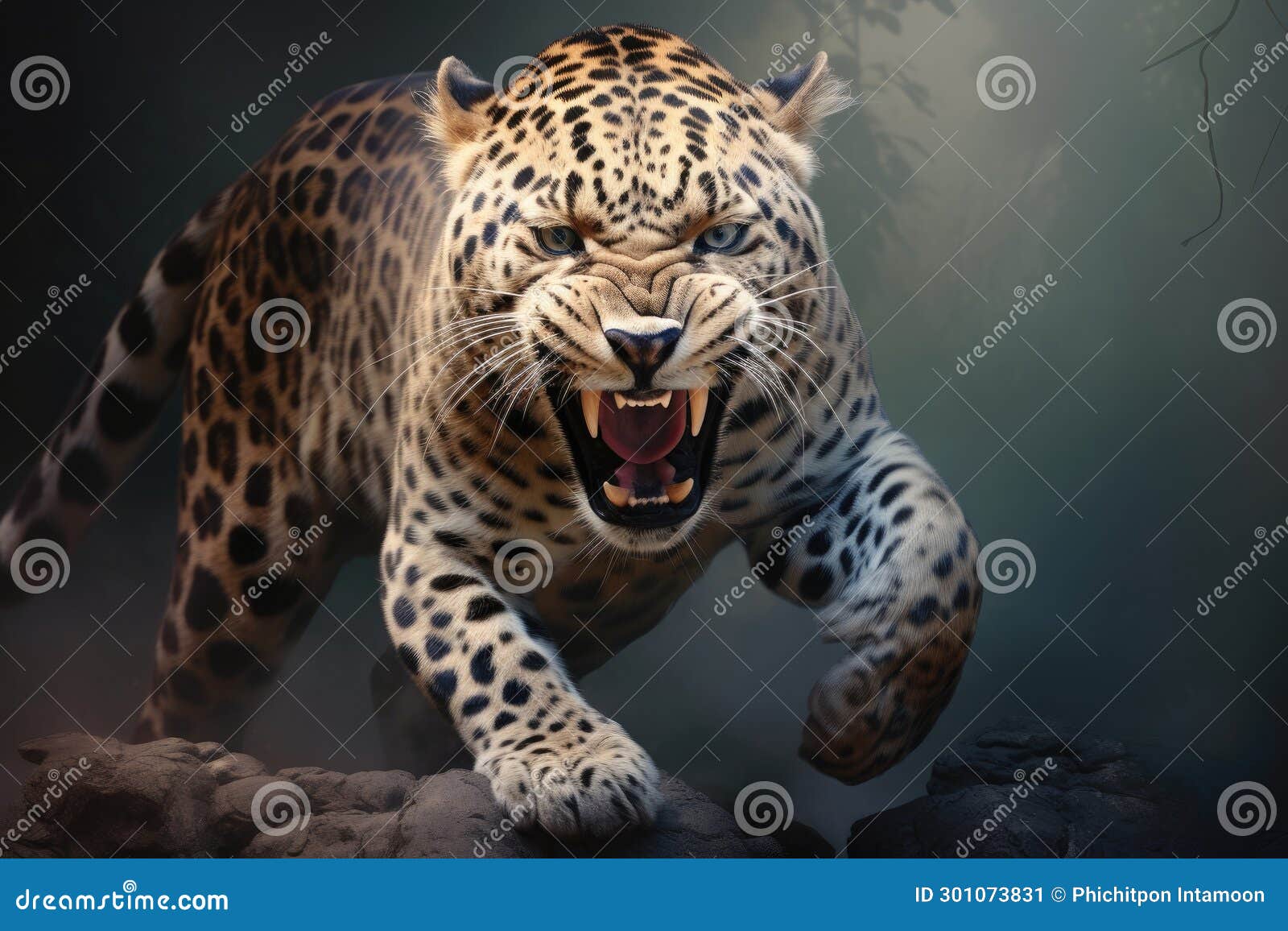 Close Up of a Roaring Leopard Isolated of Transparent Background ...