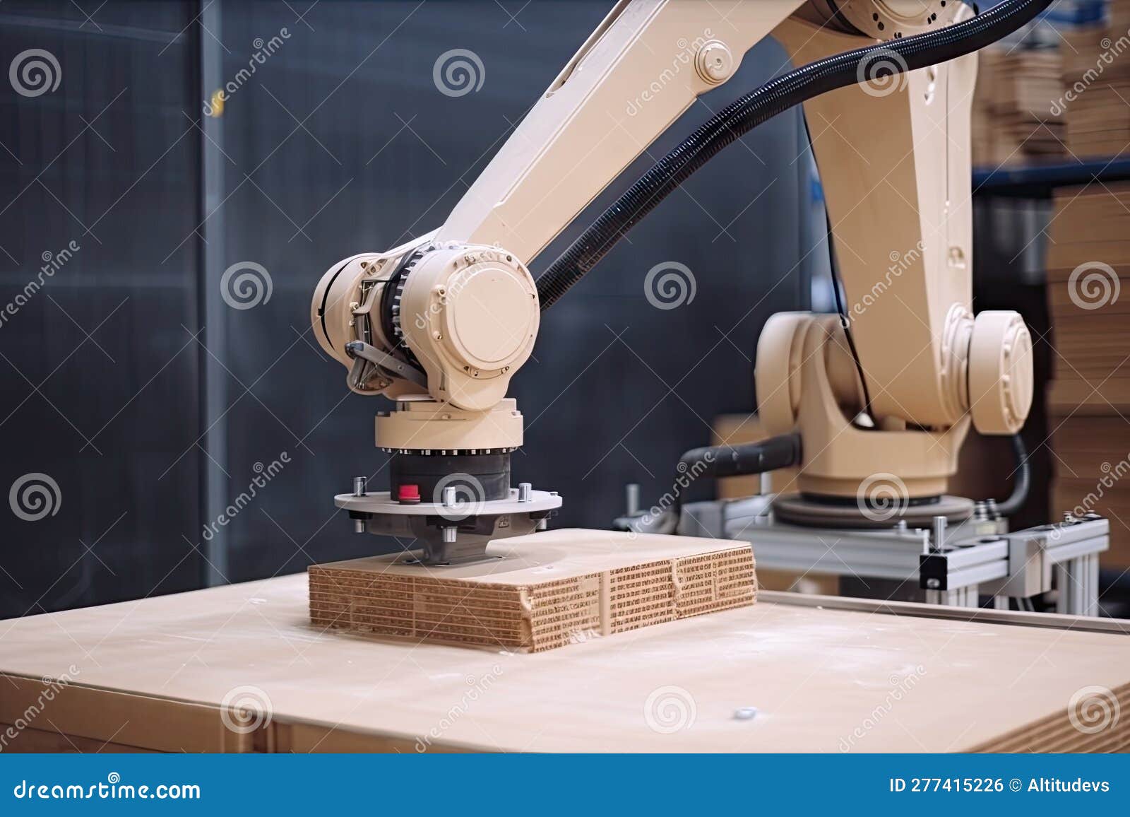 Close-up of Robot Arm Picking Up Box and Placing it on Pallet Stock ...