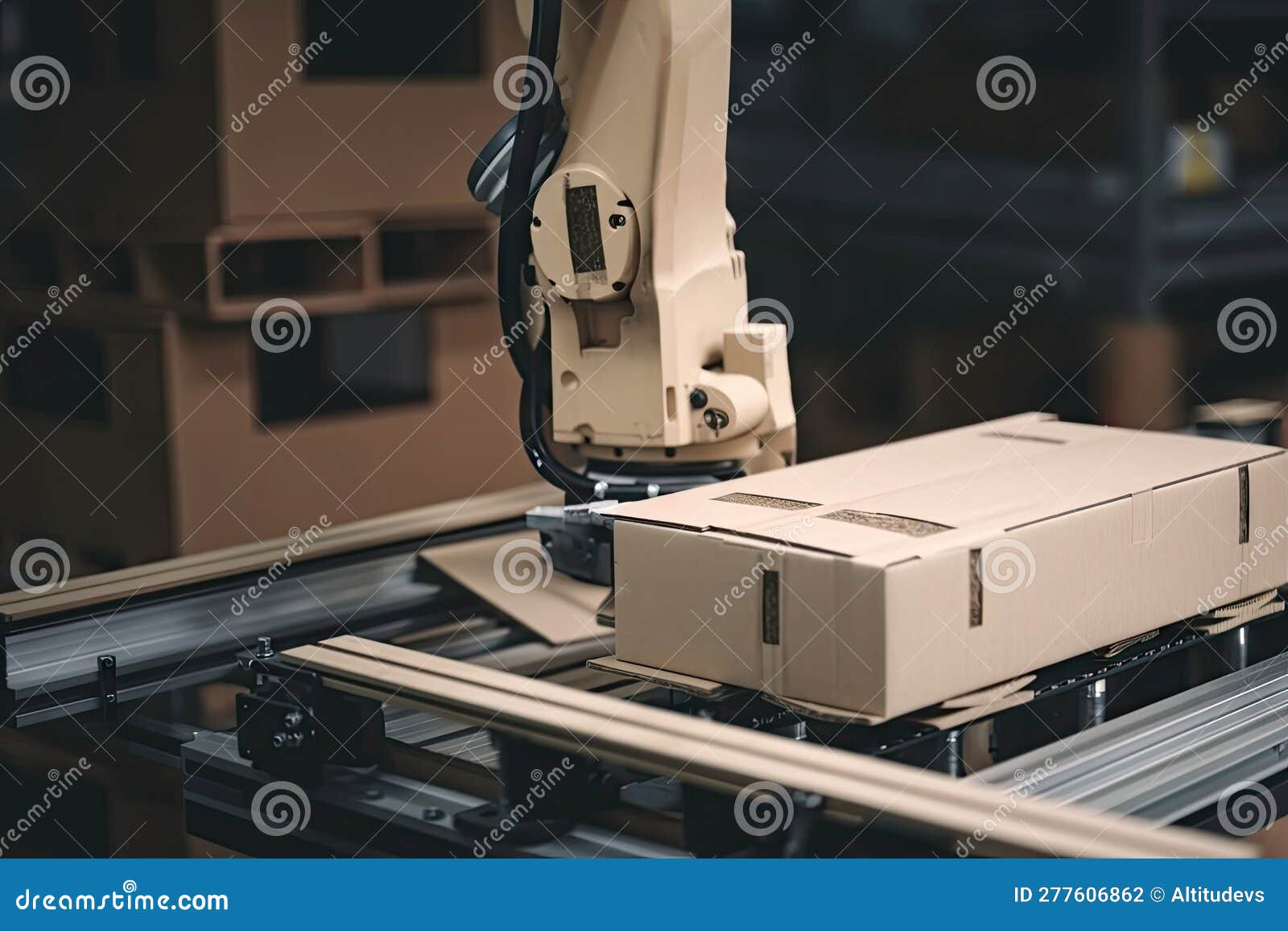 Close-up of Robot Arm Picking Up Box and Placing it on Pallet Stock ...
