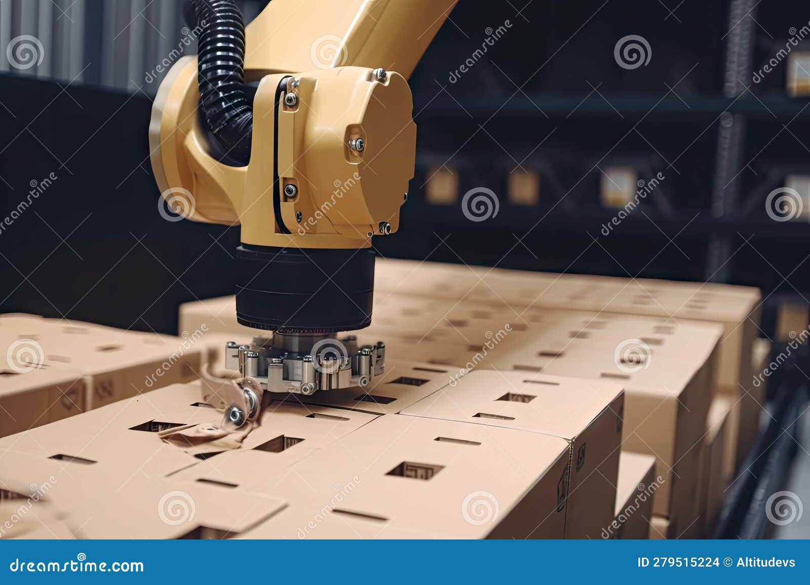 Close-up of Robot Arm Picking Up Box and Placing it on Pallet Stock ...