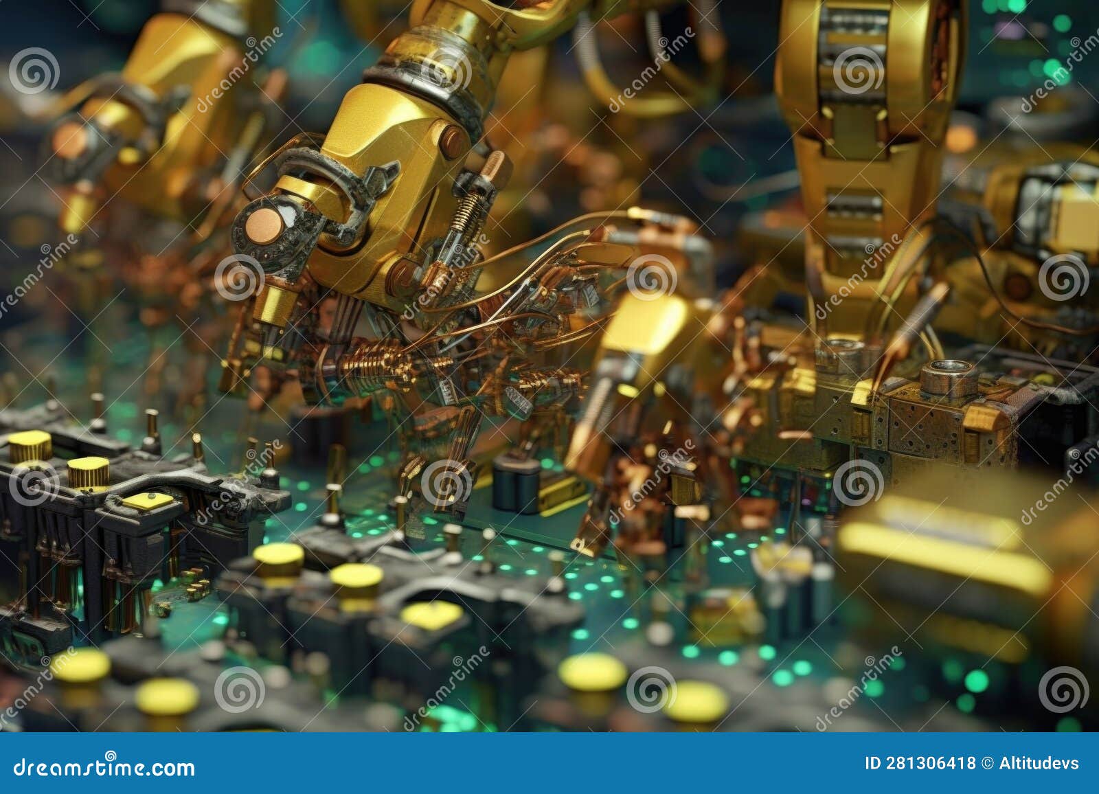 Close-up of Robot Arms Assembling Circuit Boards Stock Illustration ...