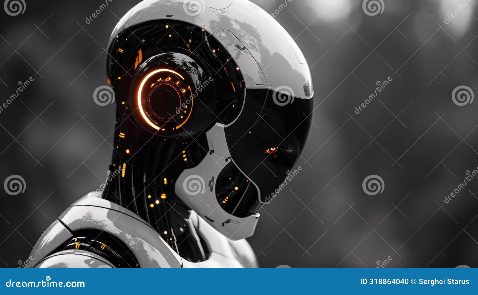 A Close Up Of A Robot With Glowing Eyes And Ears, AI Royalty-Free Stock ...