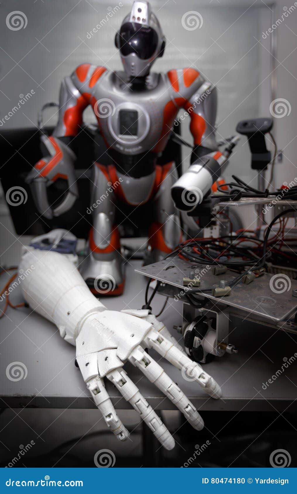 Close Up of Robot Hand on Table with Another Robot and Details at ...