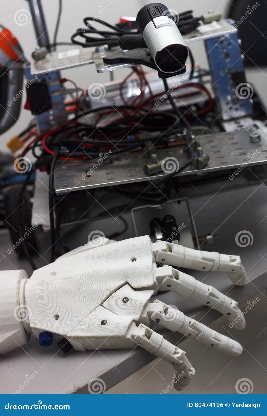 Close Up of Robot Hand on Table with Details at Background Stock Photo ...