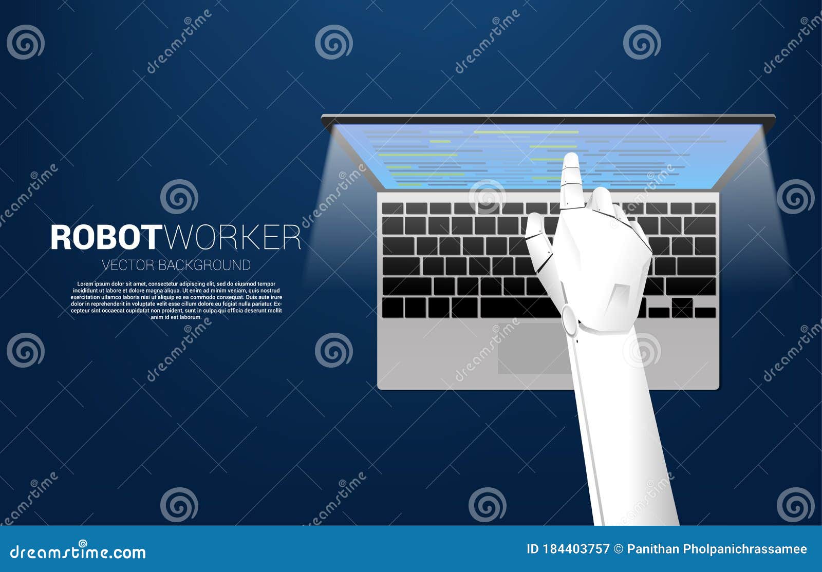 Close Up Robot Hand Touch Monitor of Computer Notebook. Stock Vector ...