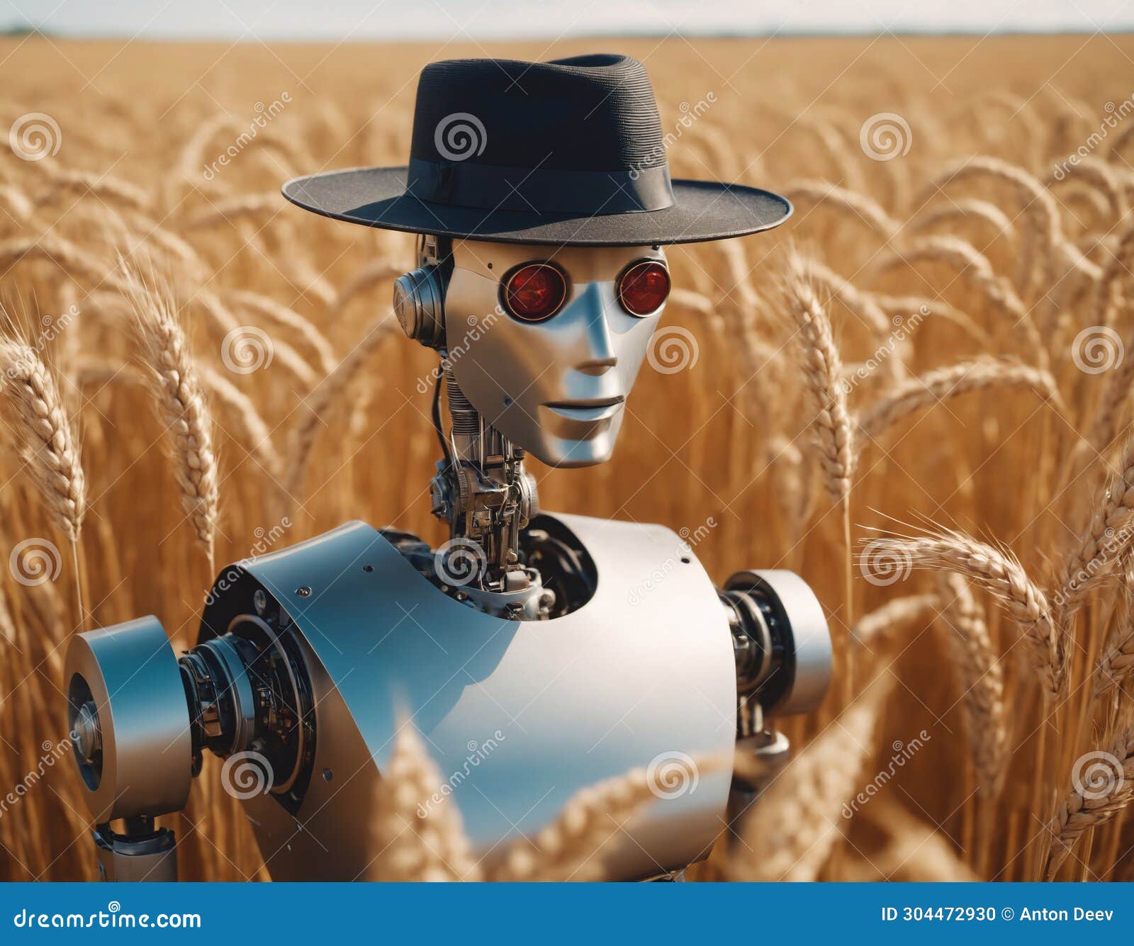 Close-up of a Robot with a Hat on a Wheat Field Stock Photo - Image of ...
