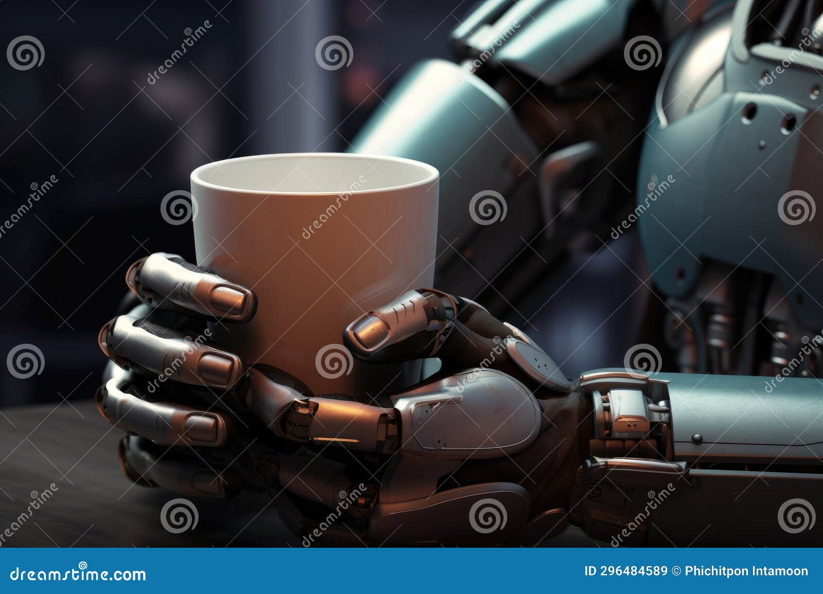 Close Up Robot Holding a Glass of Coffee, .generative AI Stock Image ...