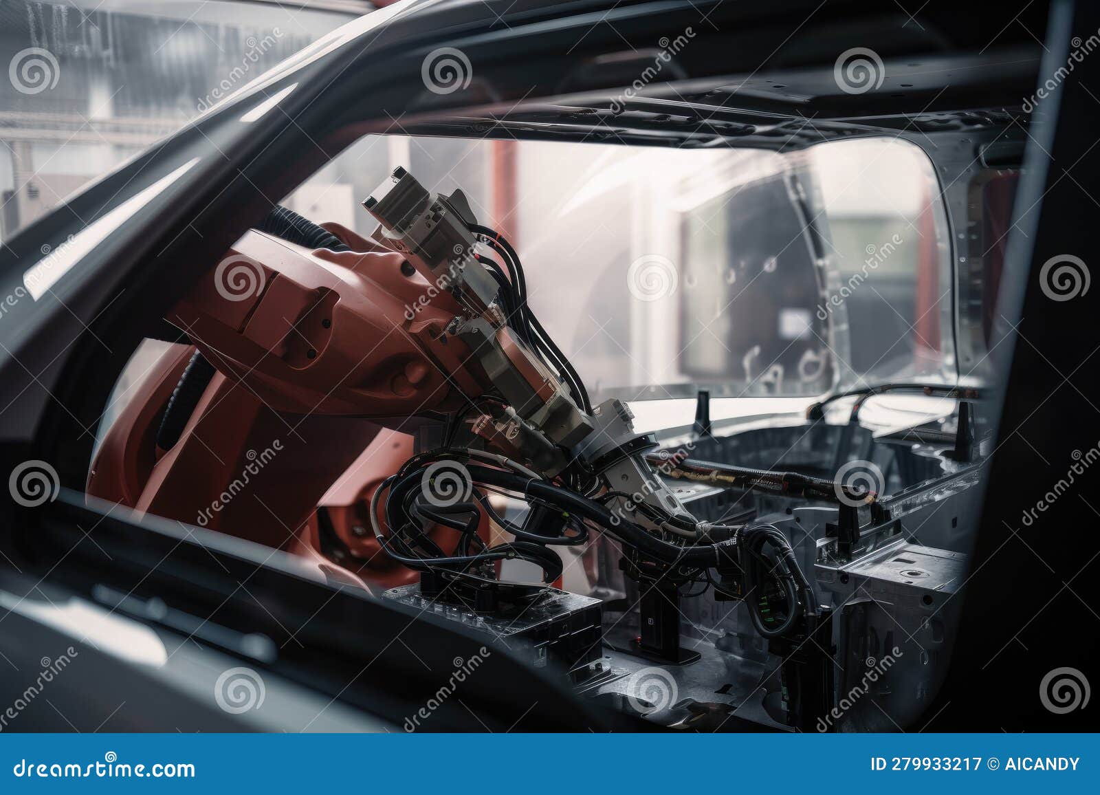 A Close-up of a Robot Installing Windshield in a Car Stock Illustration ...
