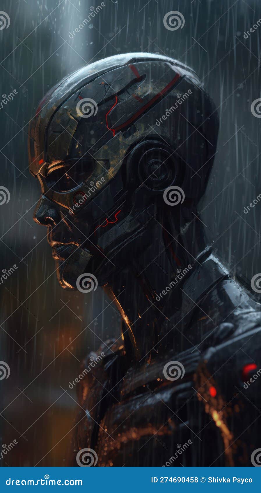 A Close Up of a Robot in the Rain Generative AI Stock Illustration ...