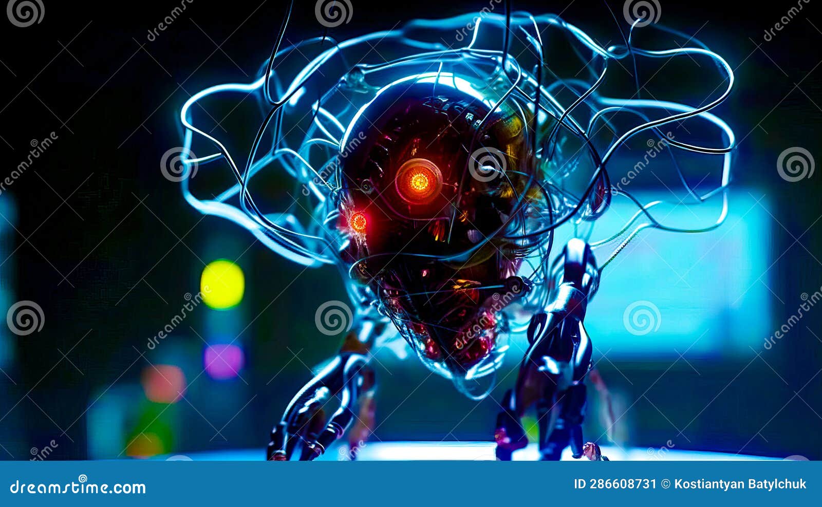 Close Up of Robot with Red Light on it S Face Stock Illustration ...
