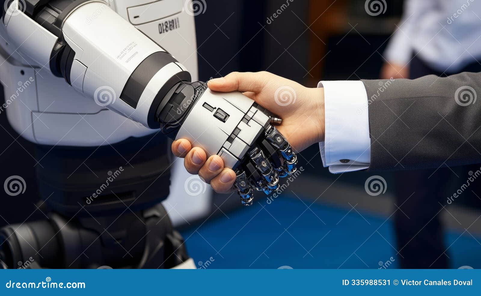 Close Up of Robot Shaking Hands with a Man in Form of Agreement and ...