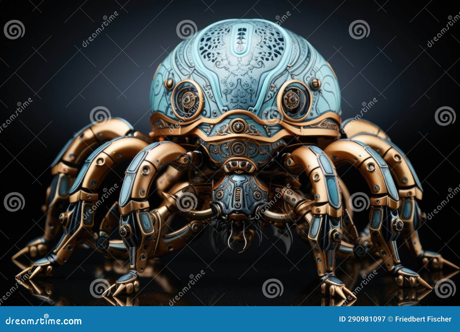 A Close Up of a Robot Spider on a Black Surface. Stock Illustration ...